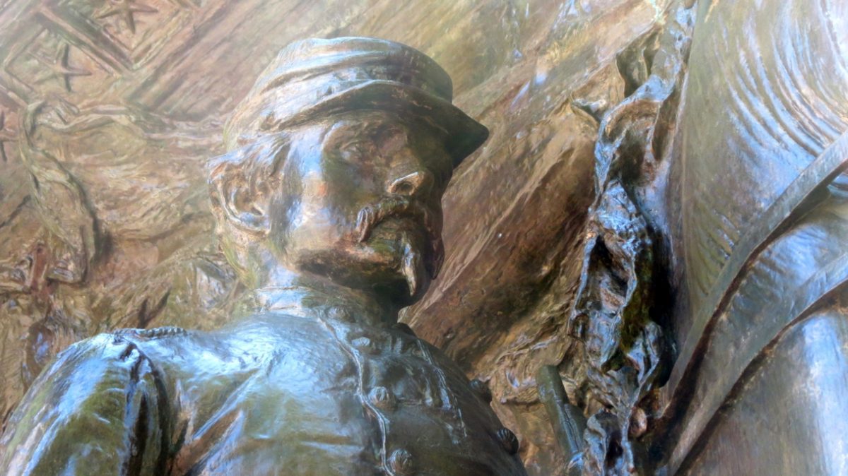 Equestrian statue of Shaw memorial Memorial Civil War in MA Boston US