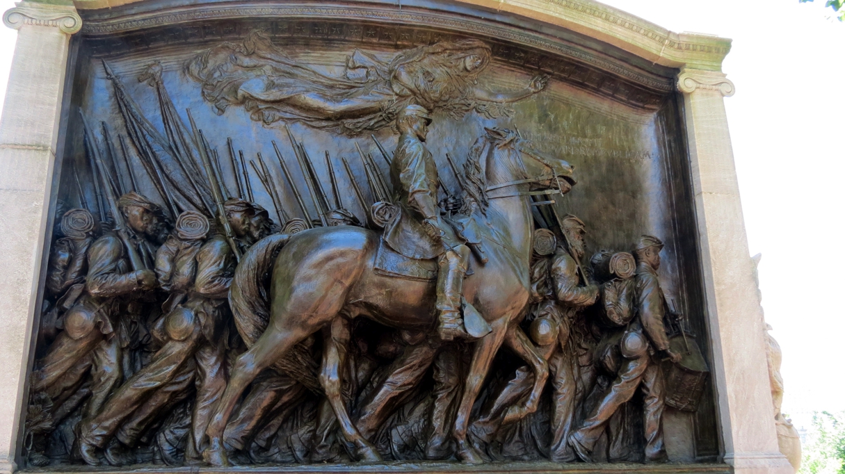 Equestrian statue of Shaw memorial Memorial Civil War in MA Boston US