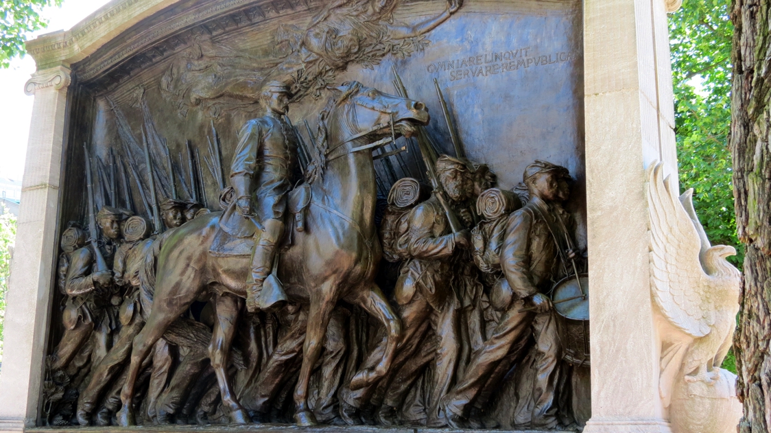 Equestrian statue of Shaw memorial Memorial Civil War in MA Boston US