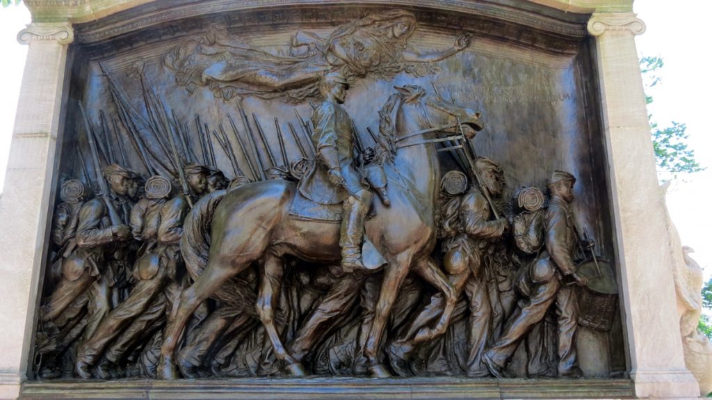 Equestrian statue of Shaw memorial Memorial Civil War in MA Boston US