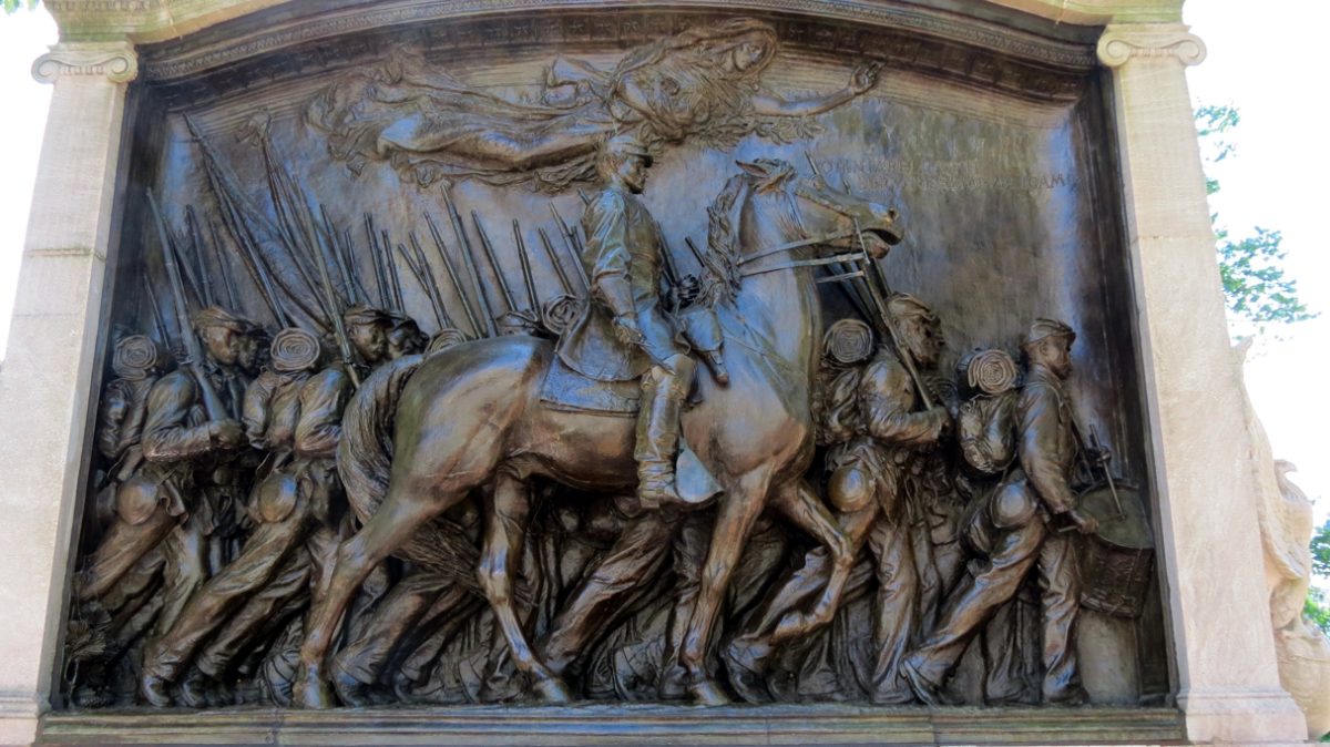 Equestrian statue of Shaw memorial Memorial Civil War in MA Boston US