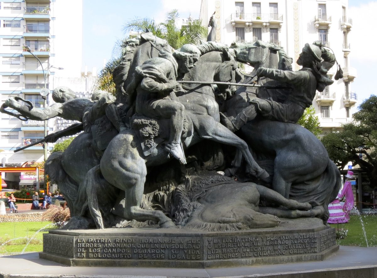 Equestrian statue of El Entrevero in Montevideo Uruguay