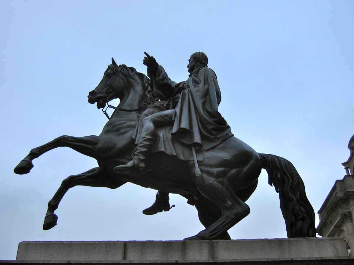 Equestrian statue of Duke of Wellington in Edinburgh UK