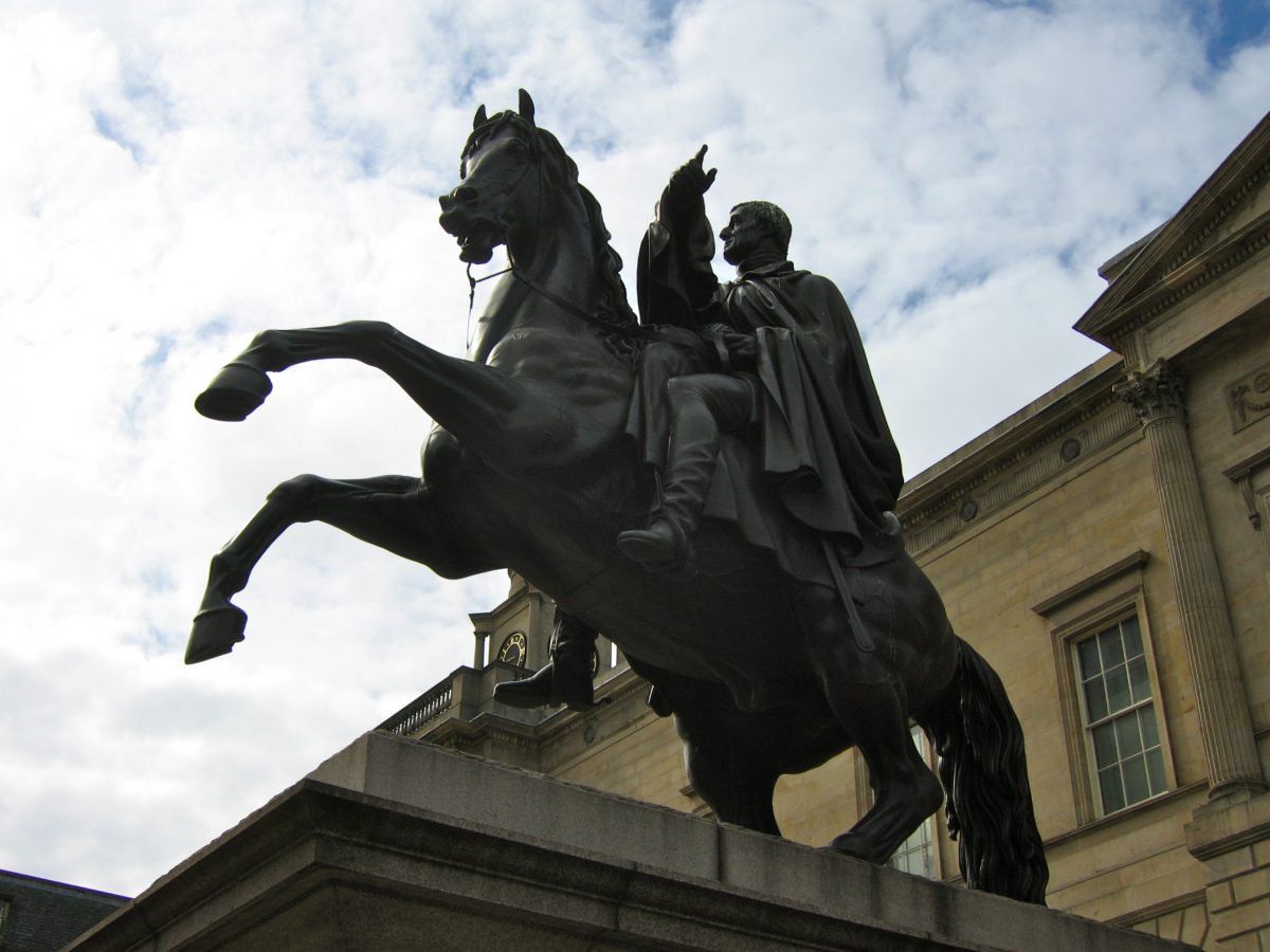 Equestrian statue of Duke of Wellington in Edinburgh UK