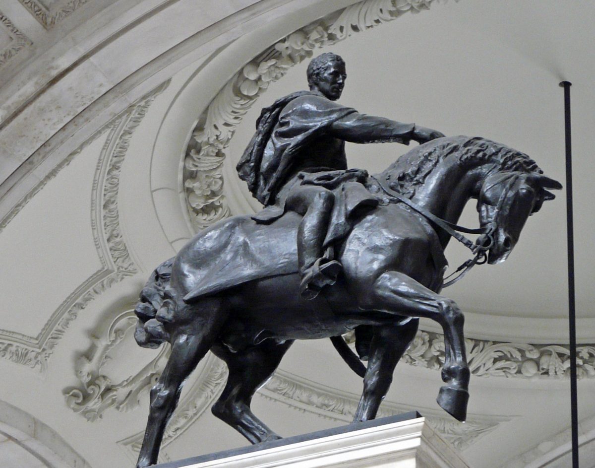 Equestrian statue of Duke of Wellington in London UK