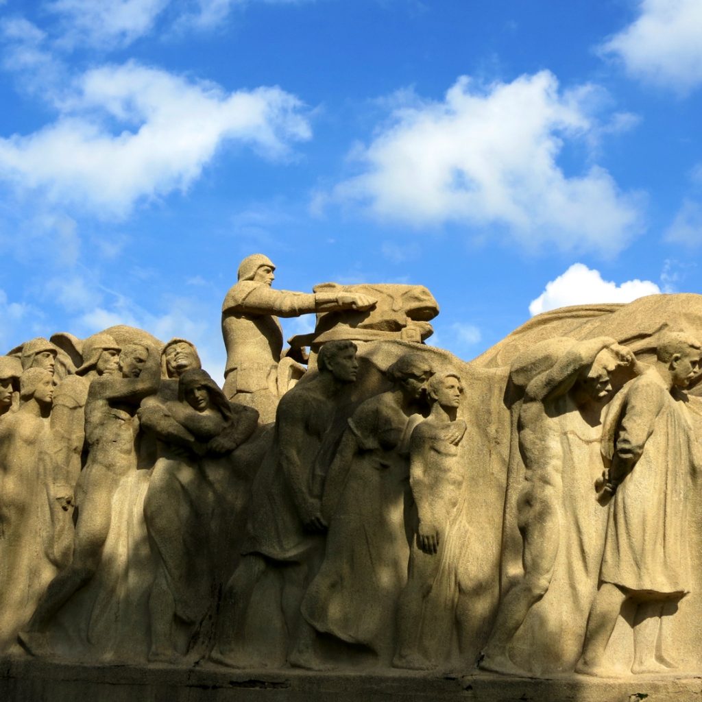 Equestrian statue of Fountain of Time in IL Chicago US