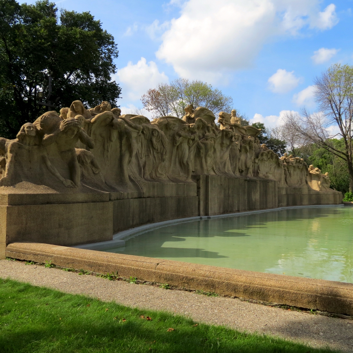 Equestrian statue of Fountain of Time in IL Chicago US