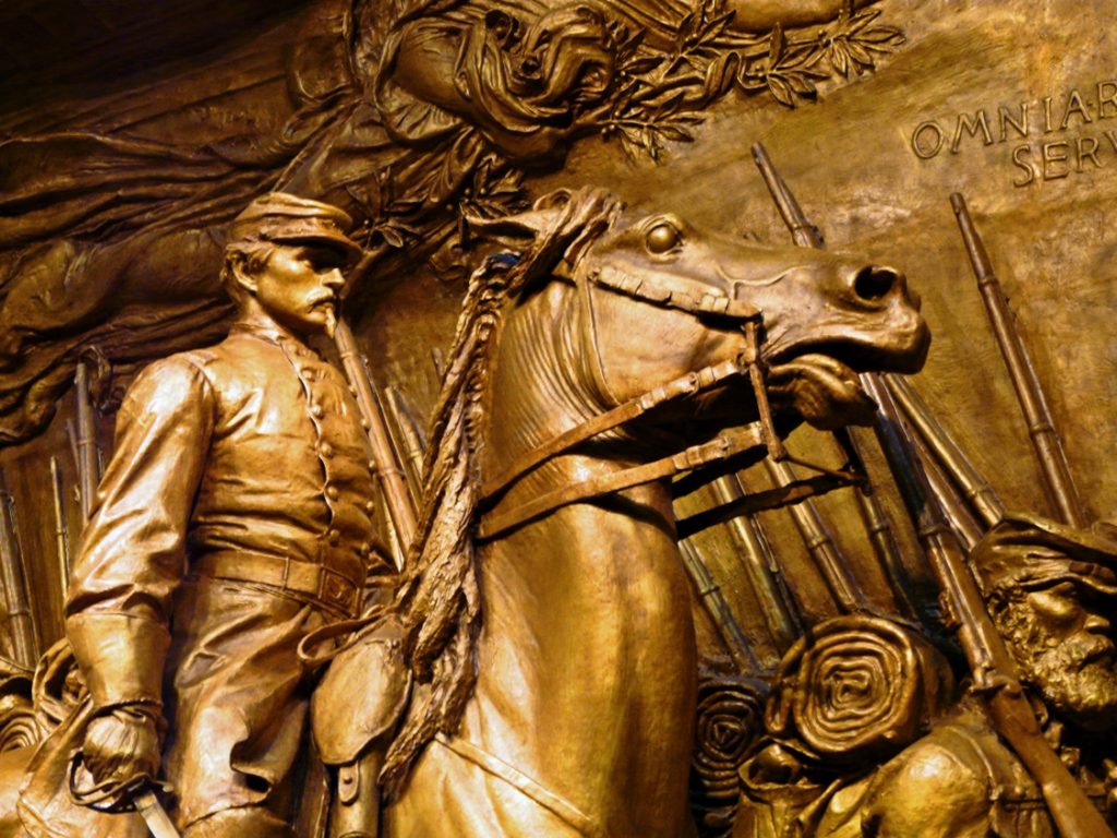Equestrian statue of Shaw memorial Memorial civil war in Washington D.C. US