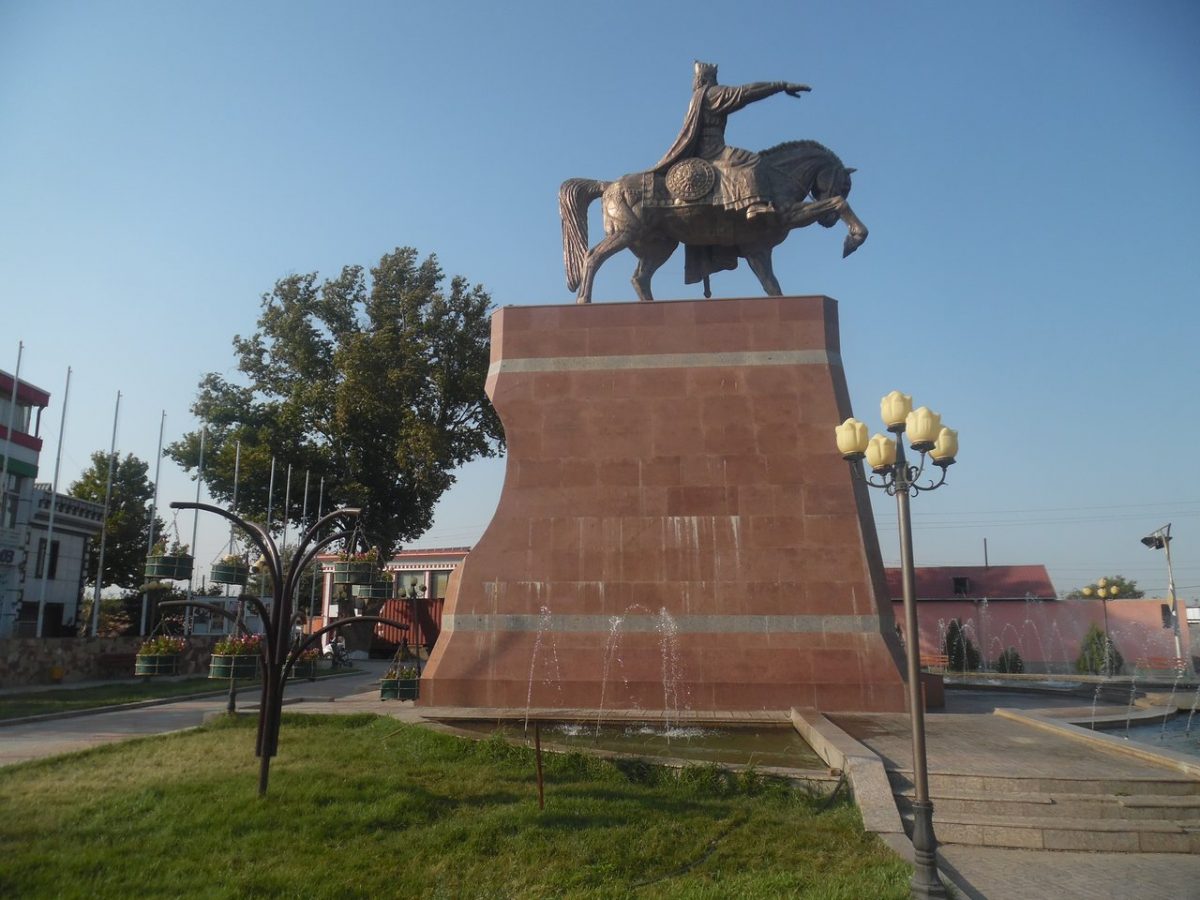 Equestrian statue of Ismoil Somoni in Ourghonteppa Tadjikistan